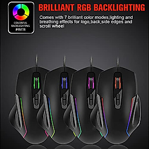 Yolispa Wired Mouse 7- Key Macro Programmable Gaming Mouse with Breathing Light 6400DPI Adjustable for PC Game Office Work
