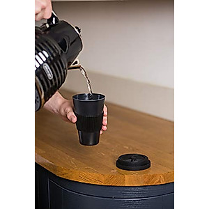 Reusable Coffee Cup Travel Mug Eco-Friendly Bamboo Fibre Silicon Natural 15oz (Black)