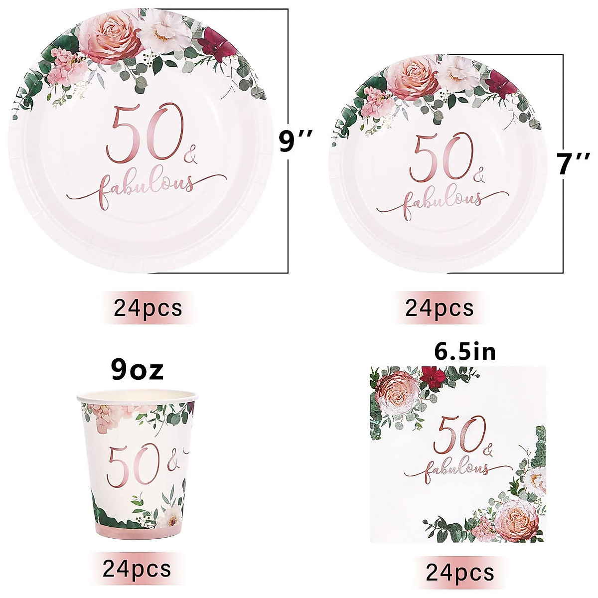 168pcs 50th Birthday Decorations-50th Birthday Plates and Napkins Party Supplies for Women 50th Birthday Party Decorations, Serves 24