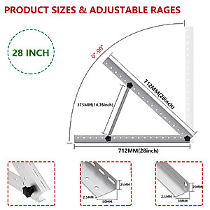 SUNMAK 28inch Adjustable Solar Panel Mount Brackets 0-90° Adjustable Solar Panel Tilt Mount Brackets for Solar Panels Installed on Any Flat Surface for RV, Roof, Boat, Any Off-Grid Systems