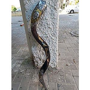 Shofar Yemenite Kudu Horn 38''+ with Sterling Silver Plated + 3D Decorated of - Lion of judah - Authentic Curved Made In Israel