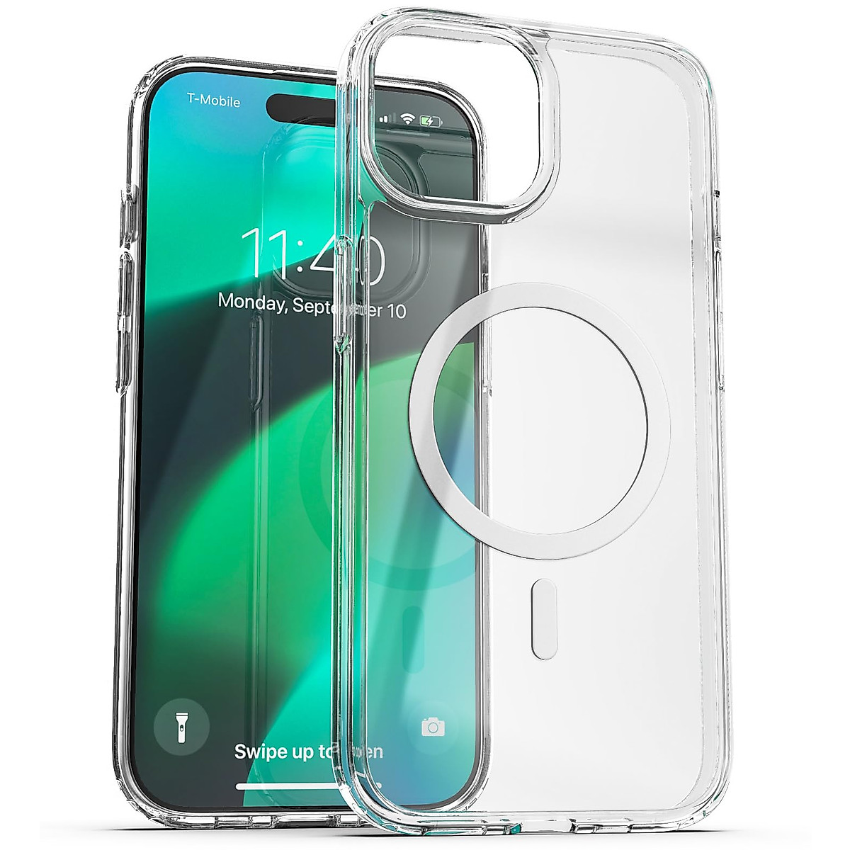 ENCASED Clear Case with Magnetic Wallet Designed for iPhone 15 Pro Case with Card Holder (Compatible with MagSafe) Clear