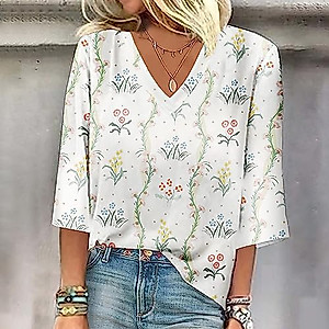 White Blouses for Women Dressy,Women's 3/4 Sleeve Summer Tops Cotton Womens White Tops 3/4 Sleeve Graphic Tshirts Shirts for Women 3/4 Sleeve Cotton Tops for Women(3-White,XX-Large)