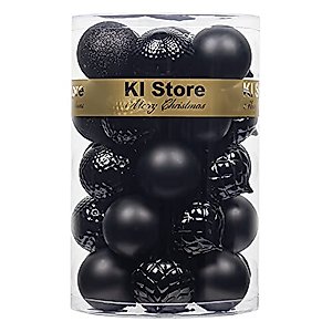 KI Store Black Christmas Balls 34pcs 2.36-Inch Christmas Tree Decoration Ornaments for Xmas Tree Halloween Wreath Garland Decor Ornaments Hooks Included