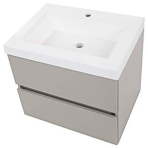 Spring Mill Cabinets Innes 24 Inch Floating Bathroom Vanity with White Single Sink Top, 2 Soft-Close Drawers, 24.5" W x 18.75" D x 22.25" H, Gray
