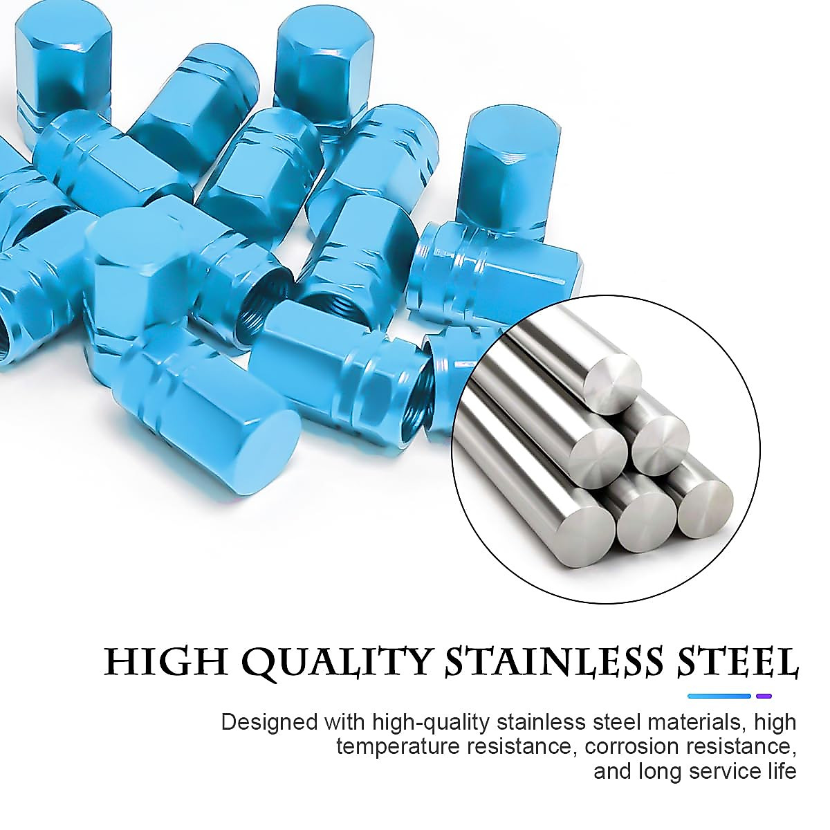 Fekey&JF 16 PCS Car Tire Valve Stem Caps, Waterproof Airtight Car Wheel Tire Valve Stem Covers Universal for Cars, Bicycles, Trucks, Motorcycles, Car Accessories for Men Women (Light Blue)