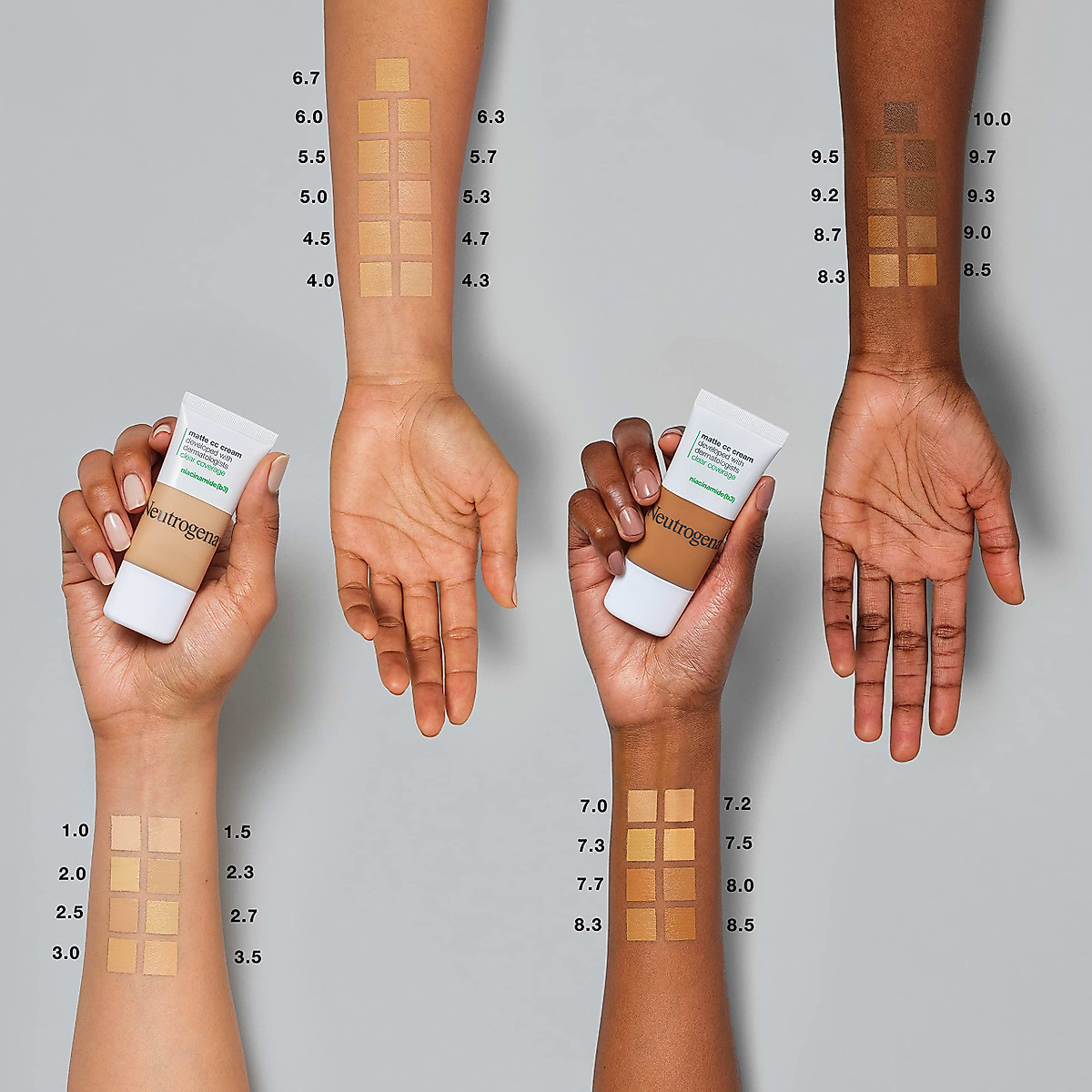 Neutrogena Clear Coverage Flawless Matte CC Cream, Full-Coverage Color Correcting Cream Face Makeup with Niacinamide (b3), Hypoallergenic, Oil Free & -Fragrance Free, Warm Peach, 1 oz