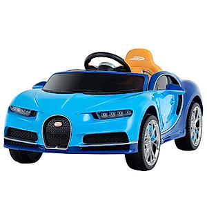 Uenjoy 12V Licensed Bugatti Chiron Kids Ride On Car Battery Operated Electric Cars for Kids with RC Remote Control, LED Lights, Music& Horn, Storage Room, Blue