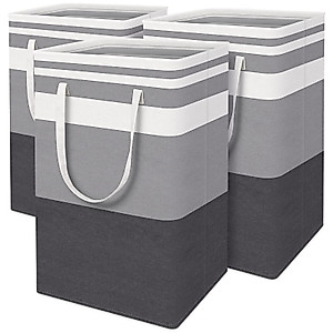 ToteTastic 3-Pack Laundry Basket, Freestanding＆Waterproof Laundry Hamper, Collapsible Tall Clothes Hamper with Easy Carry Handles for Clothes, Towels＆Toys in the Family and Dorm,Gradient Grey,75L