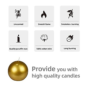 Zest Candle 2-Piece Ball Candles, 4-Inch, Metallic Gold