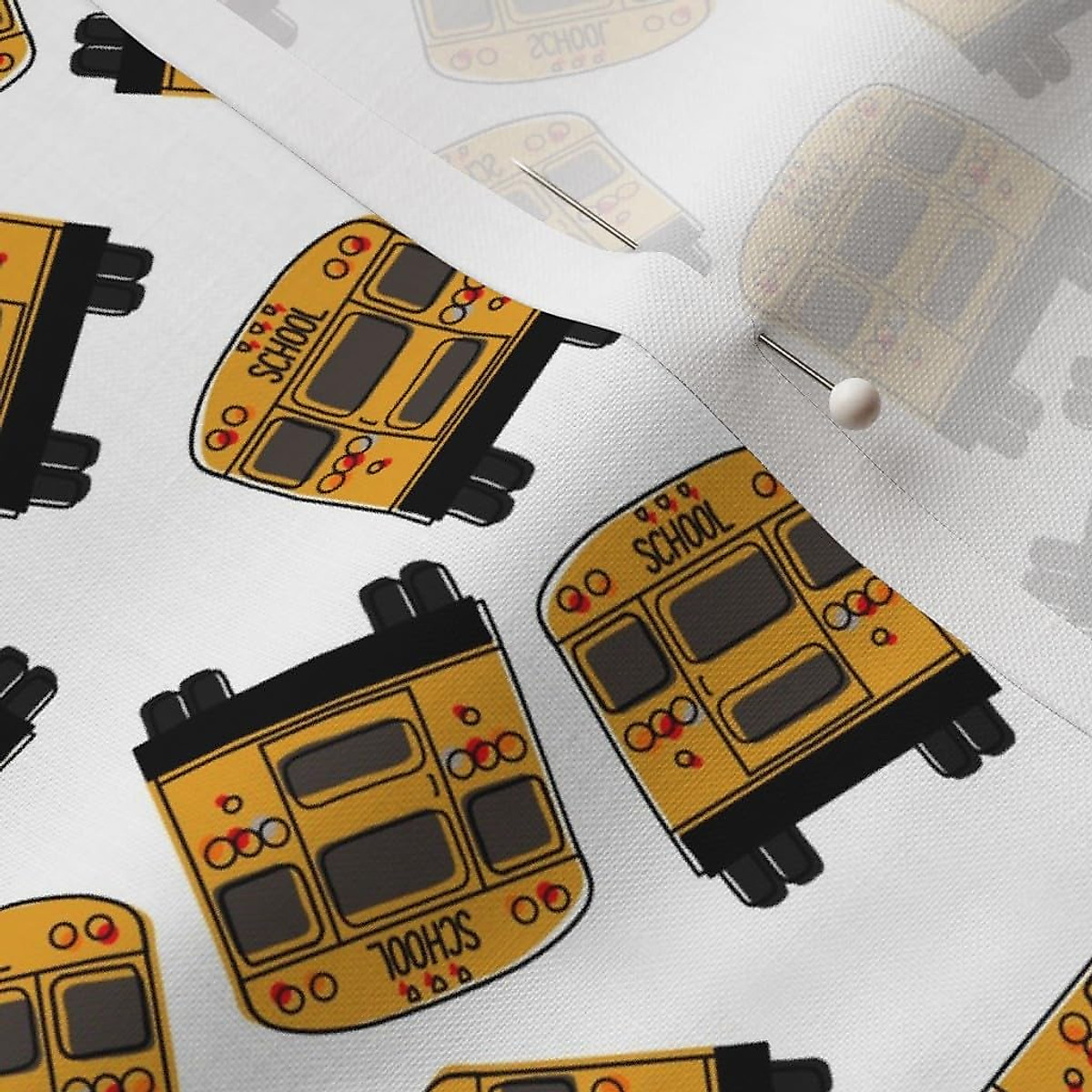 Spoonflower Fabric - Scattered School Bus Education Hand Drawn Teacher Printed on Petal Signature Cotton Fabric Fat Quarter - Sewing Quilting Apparel Crafts Decor