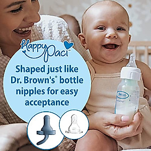 Dr. Brown’s Natural Flow® Anti-Colic Options+™ Wide-Neck Baby Bottle, 5 oz/150 mL, Level 1 Nipple, 4-Pack, 0m+ with HappyPaci 100% Silicone Pacifier 0-6m, BPA Free, White, Blue, Light Blue, 3 Pack