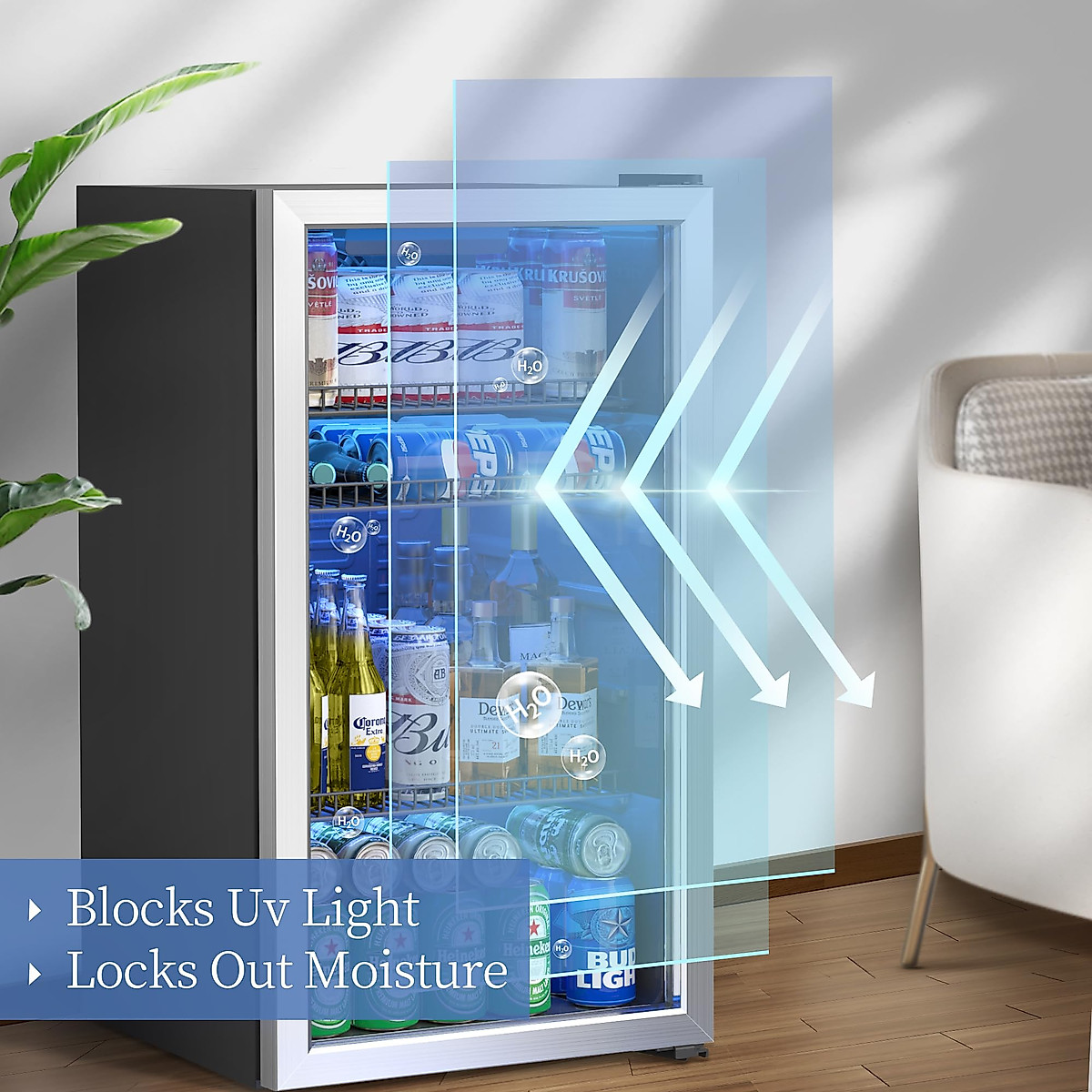 Urbansync Beverage Refrigerator and Cooler, 3.2 Cu.Ft Mini Fridge with Glass Door for Soda Beer or Wine, Freestanding Small Drink Dispenser, Digital Temperature Control, Home, Bar, Office.