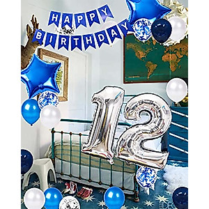 12th Birthday Party Decoration for Boys, Happy Birthday Banner Blue Number 12 Birthday Balloons 12th Birthday Latex Confetti Balloon for Boys Him Son 12 Years Old Birthday Decoration Supplies(12th)