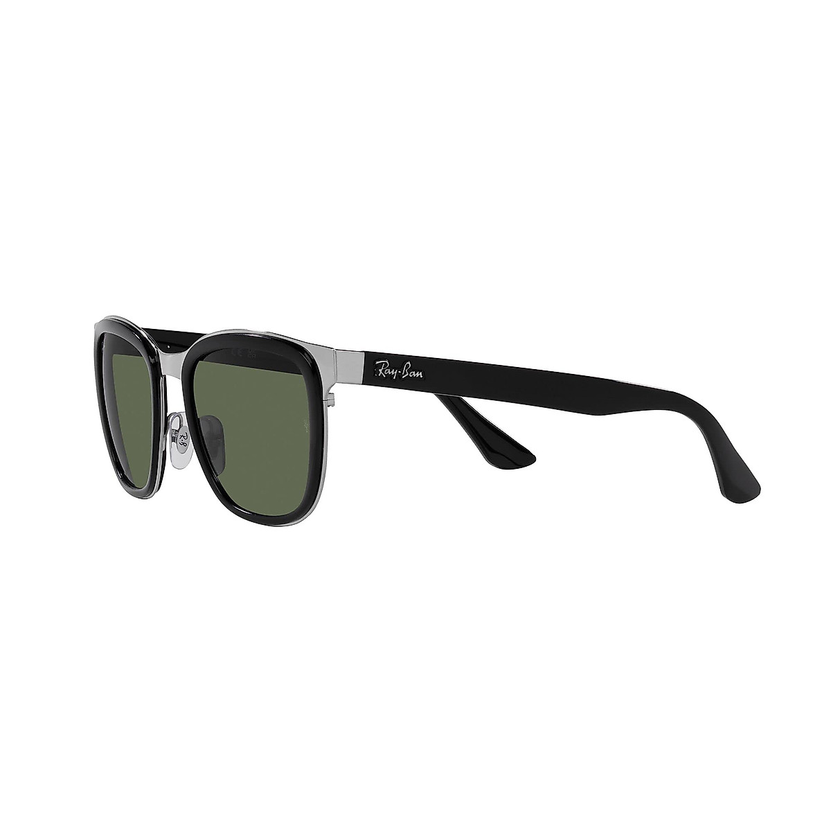 Ray-Ban RB3709 Clyde Square Sunglasses, Black on Silver/Dark Green, 53 mm