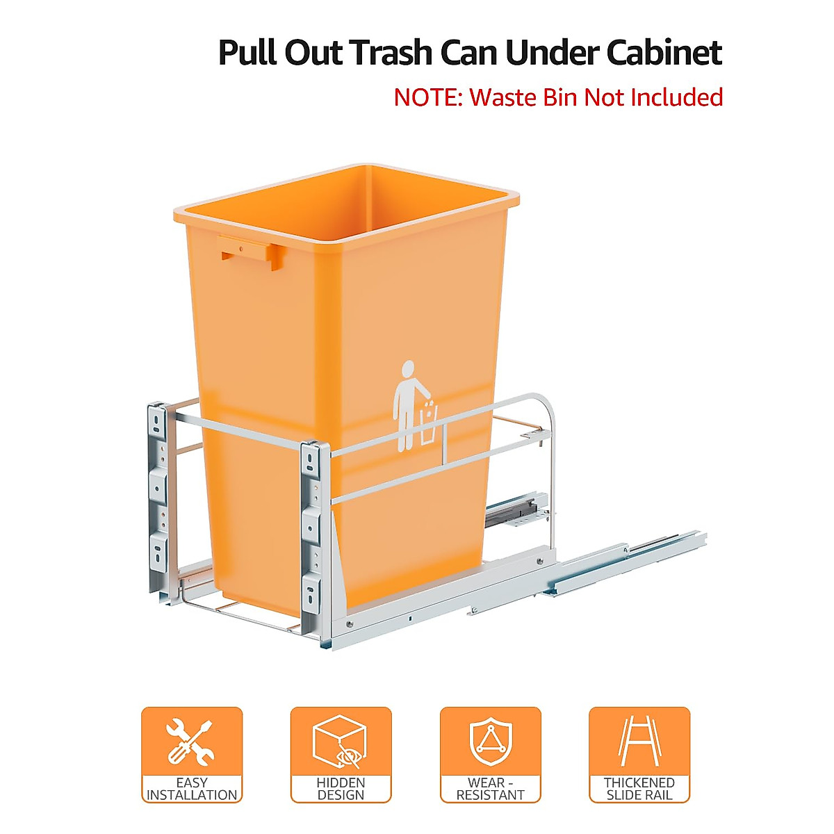 RUNMI Pull Out Trash Can Under Cabinet with Soft-Close Slides,Garbage Can Not Included,Heavy Duty Under Sink Trash Can Kit for Kitchen, Requires Minimum Cabinets Opening 12" W X 18" D