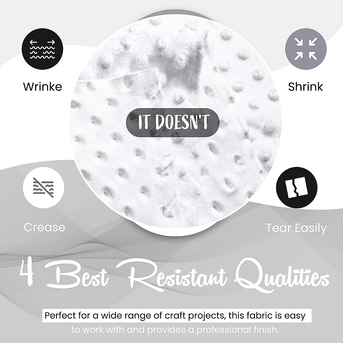 White Minky Fabric by The Yard | Oeko-TEX Certified Plush Fabric | Soft Minky Dimple Dot Cuddle Fabric | 36" X 60" inches Wide | Baby Blanket, Apparel, Throws | 2 Continuous Yards