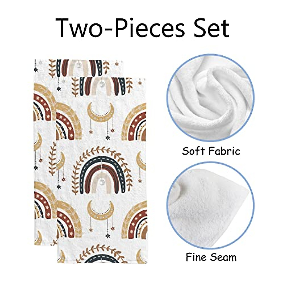 Hand Bath Towels 2 Pack Boho Rainbow Bohemian Absorbent Face Fingertip Towels for Bathroom Kitchen Gym Spa Soft Hair Drying Cloth Quick Dry, 30 x 15 Inch