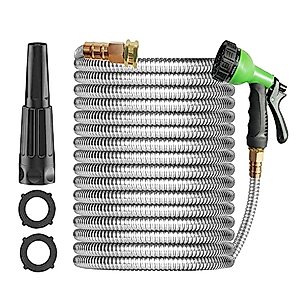 TOONLUPAL Garden Hose 50 ft Stainless Steel Metal Garden Hoses Water Hose Heavy Duty