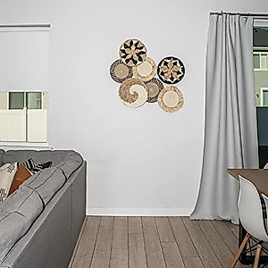 Hanging Woven Wall Basket Set - 7 Unique Handcrafted Seagrass Baskets for Boho, Farmhouse & Rustic Wall Decor, Table Settings & More - Ready to Hang with Nails & Marking Pencil Included