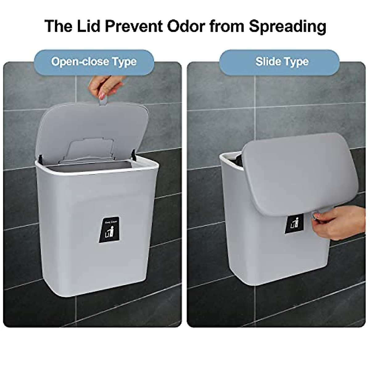 2.4 Gallon Hanging Trash Can with Lid Kitchen Compost Bin Trash Can for Counter Top or Under Sink, Hanging Small Trash Can with Lid for Cupboard / Bathroom / Office, Mountable Indoor Compost Bucket