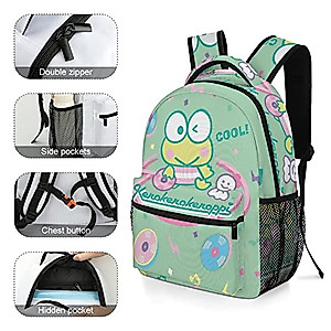 K-ero Ke-ro Keroppi Backpack Knapsack Withe Side Pokect Large Suitable for woman men ​hiking Camping Picnic