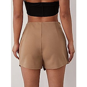 Floerns Women's Solid High Waist Skort Asymmetrical Split Hem Short Skirt Camel M