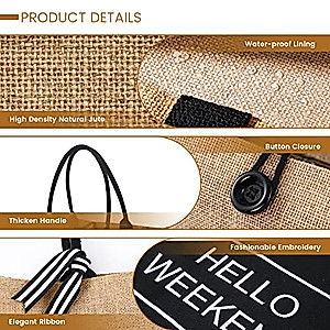 Trifabricy Beach Bag for Women - Large Jute Straw Beach Tote Bag, Hello Weekend Embroidery Canvas Tote Bag, Weaving Swim Gym Shopping Travel Bag, Black