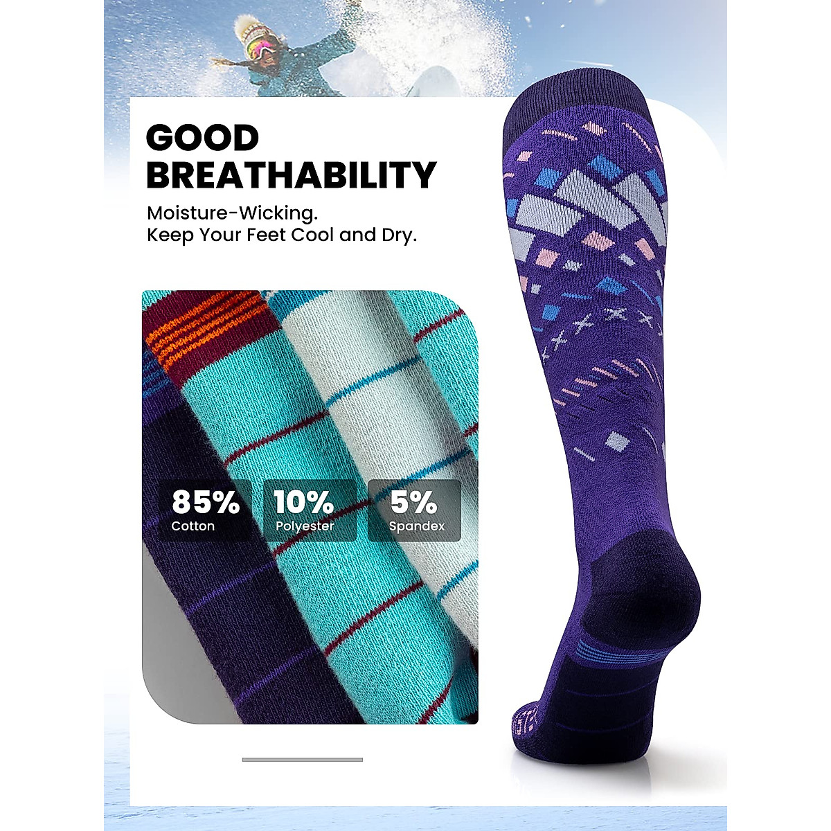 OutdoorMaster Unisex Ski Socks,Skiing and Snowboarding Socks for Men & Women with Over the Calf Design/Non-Slip Cuff