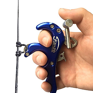 JY-Sports Archery Release Aids 4-Finger Handle Adjustable Aluminium Alloy String Separator Protector for Compound Bow Blue