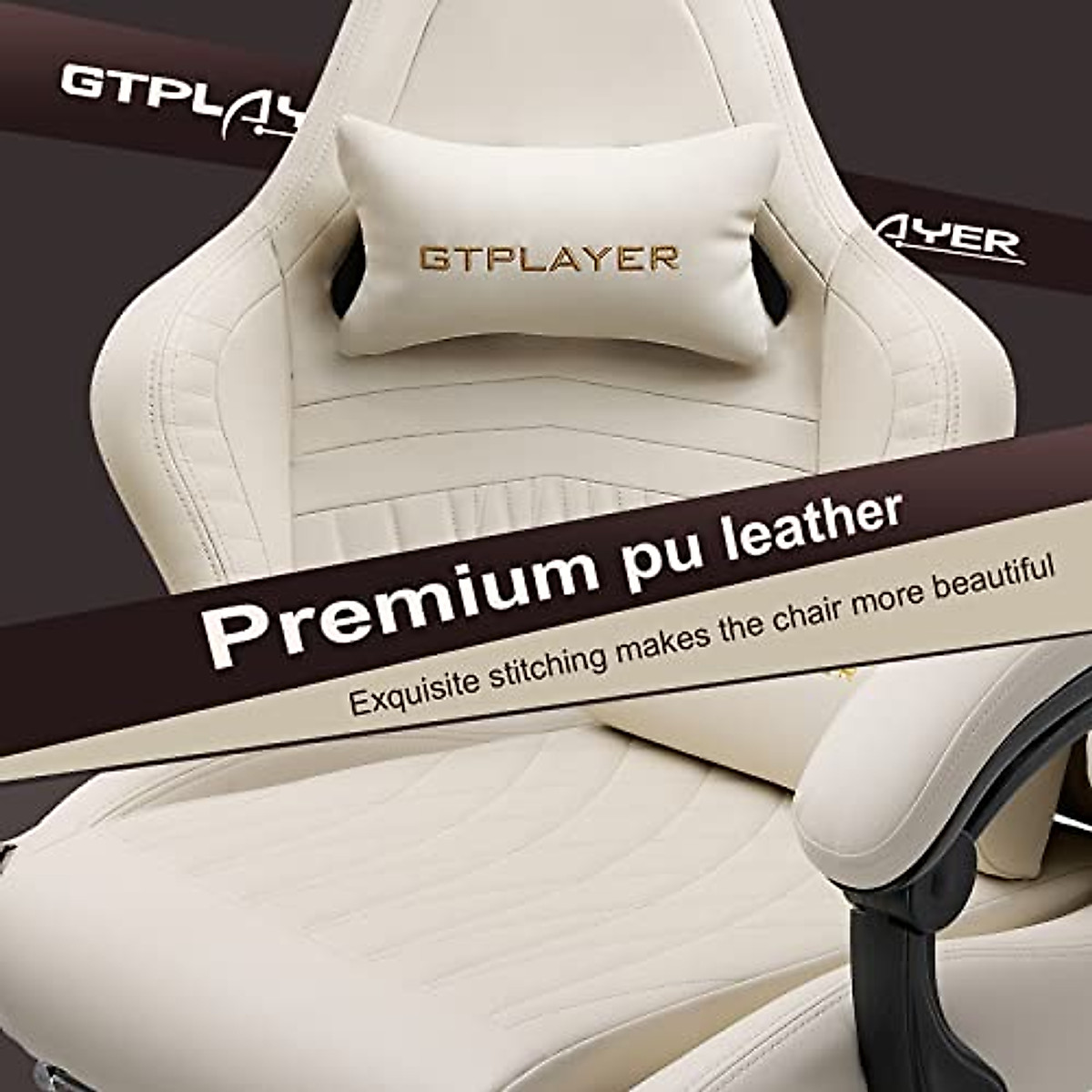 GTPLAYER Chair Computer Gaming Chair (Leather, Ivory)
