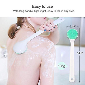 Silicone Body Scrubber Exfoliator, Back Brush Scrubber Long Handle for Shower with Soft Bristles, Shower Brush Scrubber for Body Men and Women, BPA Free, Non-Slip