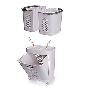 2-Tier Laundry Basket with Wheel Rolling Laundry Sorter Hampe Bathroom,plplaaoo Sorter Basket,Laundry Basket Bottom Opening Closing Design Dirty Clothes Hamper with Storage Shelf for Bathroom