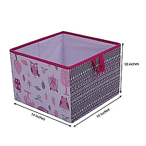 Bacati Owls Girls Cotton Storage Box Large, Pink/Grey