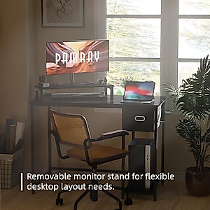 Pamray 32 Inch Computer Desk with Monitor Stand Small Home Office Desks with Non-Woven Storage Drawer for Bedroom Study Table Writing and Work Desk