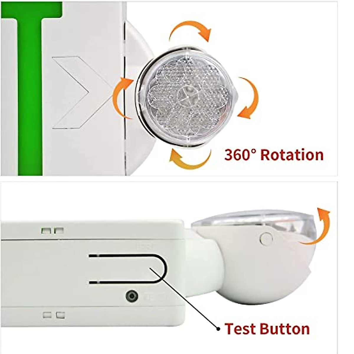 Green LED Exit Sign Emergency Lights with 2 Adjustable Head Lights, Green Letter Emergency Exit Light With Battery backup For Restaurant, Commercial, Family Emergency, UL-Listed 120-277V