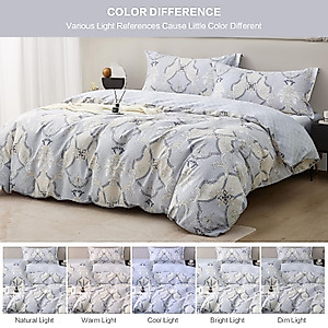 SAPHREAS Home Grey Bohemian Duvet Cover Set Queen Size 100% Cotton 3pcs Exotic Style Retro Comforter Cover Soft&Breathable 1 Duvet Cover 2 Pillowshams