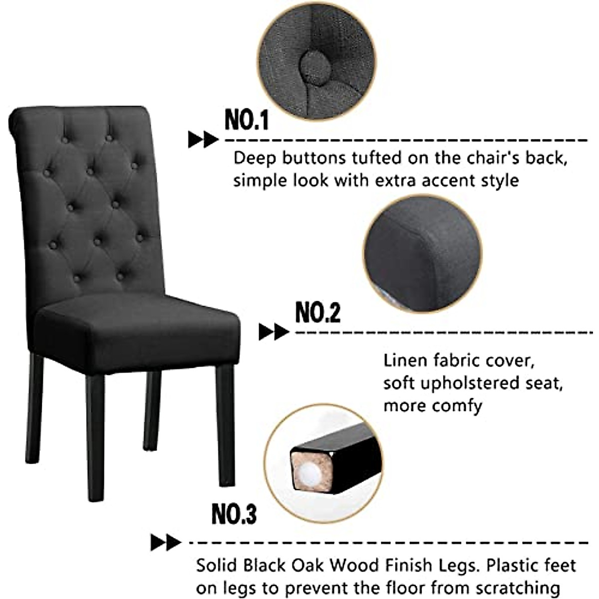 BELIFEGLORY Padding Dining Chair, Set of 2 Wooden Leg High Back Dining Chair Upholstered Fabric Dining Room Chairs Kitchen Chairs