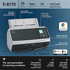 Fujitsu fi-8170 Professional High Speed Color Duplex Document Scanner - Network Enabled