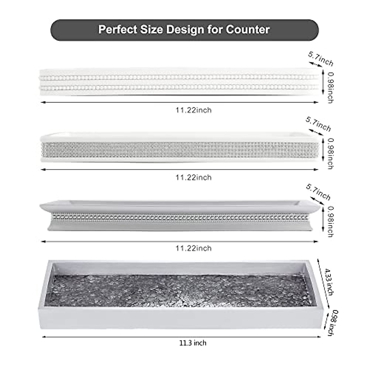 YJNSFT 11" Large Vanity Sink Tray for Bathroom Counter, Resin Toilet Tank Storage, Rectangular Kitchen Soap Organizer, Jewelry Plate Decor Holder for Perfume, Candles, Tissues, Towel, Plant (White)