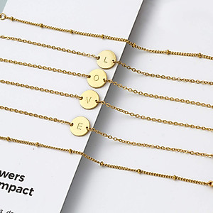 Glimmerst Initial Bracelet for Women 18K Gold Plated Stainless Steel Layered Coin Letter C Bracelet Beaded Chain Personalized Name Bracelet