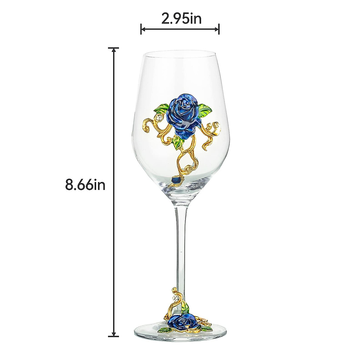 jessie Wine Glass Handmade Painted Enamel Flower Gin Glass Wine Glass Birthday Mothers Day Gifts (Blue *2+gift box)