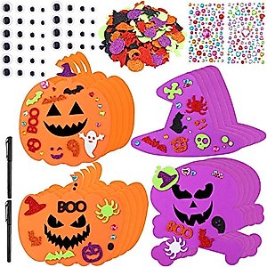 Outus 20 Big and 200 Small Kits 7.8 Inch Big Foam Halloween Decorations DIY Pumpkin Craft Kits Assorted Foam Pumpkin Shapes with Rhinestone Stickers for Kids Halloween Decoration and Games