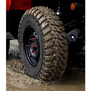 Wheel Accessories Parts Set of 16 ATV/UTV Red Spike Installation Lug Nut Kit | Solid Metal Lug Nuts 10 X 1.25 Thread 3.35" Tall Closed End Bulge Acorn Spiked Lug Nut 1 Long Socket Key (M10x1.25)