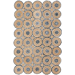 SAFAVIEH Cape Cod Collection 5' x 8' Blue / Natural CAP306M Handmade Boho Braided Jute & Denim Area Rug