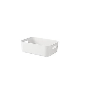 Plastic Storage Bin White Storage Basket with Handles Organizer for Kitchen Pantry Food Storage Containers Bedroom Bathroom Organizer Snack Storage Box Toy Baskets Organizer (M-1Pack)