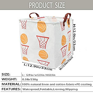 BOOHIT Square Storage Box Basket,Canvas Fabric Toy Collapsible Storage Organizer Bin,PE Waterproof Storage Box,Laundry Basket for Kid Rooms,Playroom,Shelves,Toy Basket,Gift Basket(Basketball)