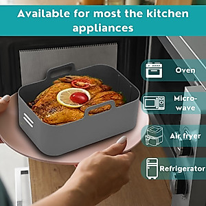 Air Fryer Silicone Pot Rectangular for Ninja Foodi Dual DZ201/DZ401 10QT, Reusable Silicone Airfryer Liner Replacement Baking Tray Basket | Non-stick | Easy Cleaning | Food Safe | Gray / 2Pcs