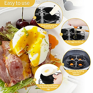 Fuexmotco Egg Poacher Insert,4 Non Stick Eggs Poaching Cups,Stainless steel Steamer Rack, Complimentary Silicone Spatula -Benedict Eggs Maker Compatible with most Skillets&Pans
