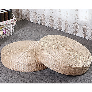 Layboo Handcrafted Eco-Friendly Breathable Padded Knitted Straw Flat Seat Cushion/Straw futon Cushion (Round 45cm(17.72 in))